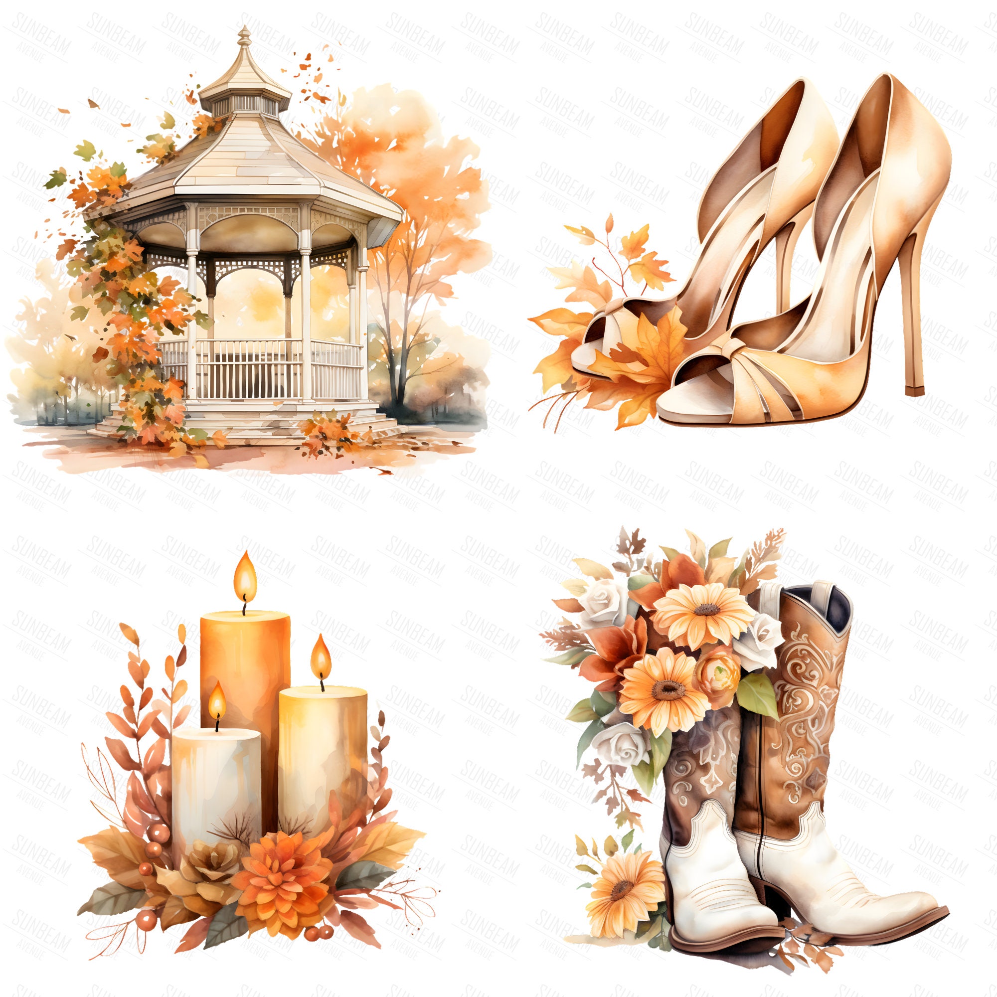 Set of 63 Fall Wedding Clipart Bundle Watercolor Transparent - Etsy
