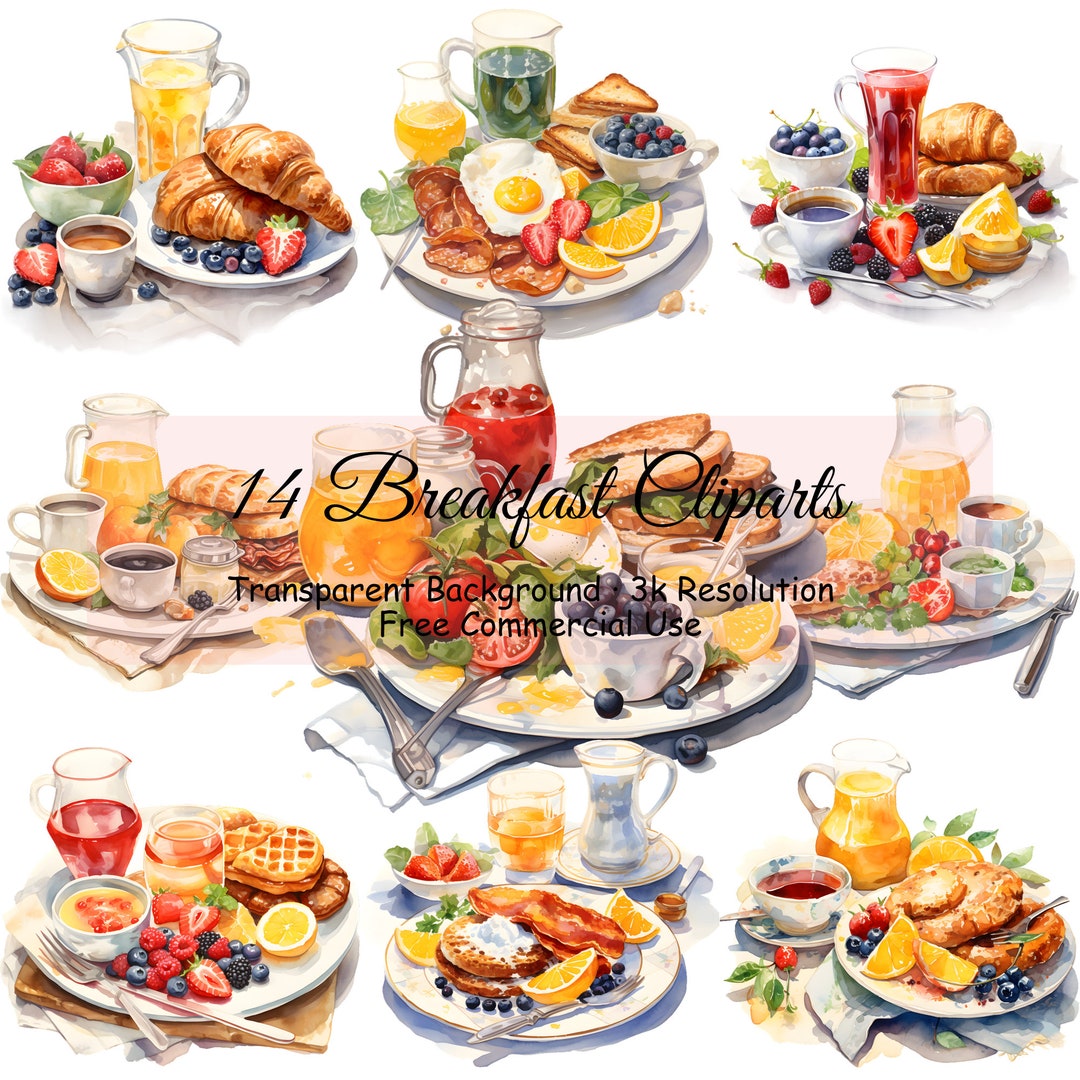 14 Breakfast Clipart Bundle, Transparent PNG, Fruit Clipart,digital ...