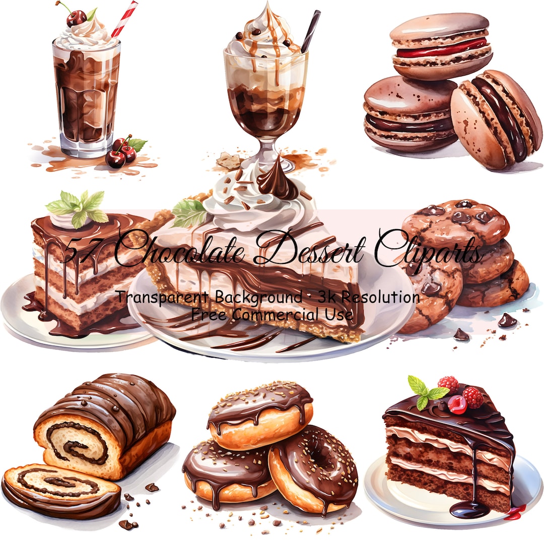 57 Chocolate Dessert Clipart Bundle Transparent PNG Fruit - Etsy