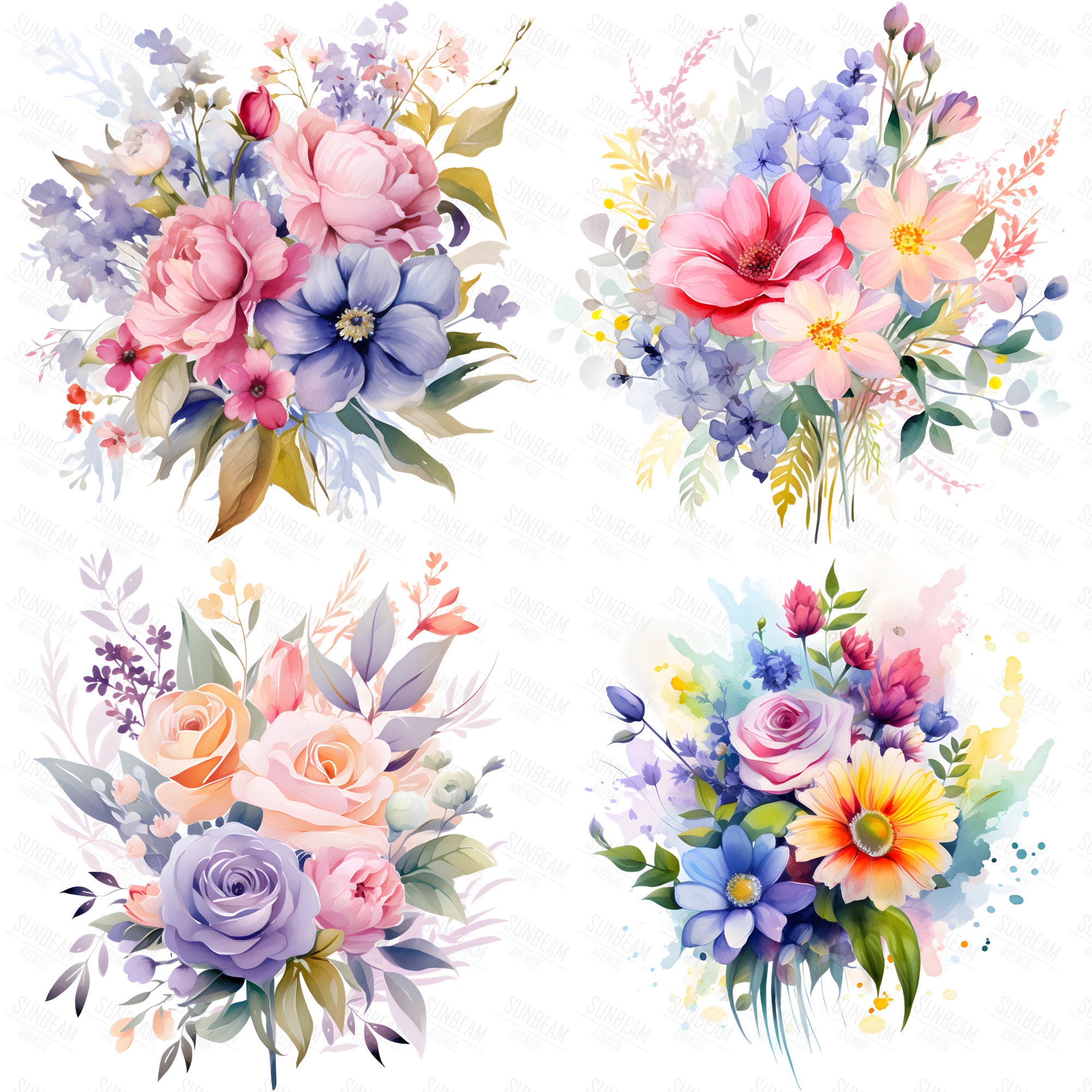 40 Bright Color Flowers Clipart Bundle, Transparent PNG, Flower ...