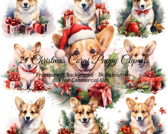 Christmas Corgi Puppy Watercolor Clipart Bundle, Transparent PNG, Cute ...
