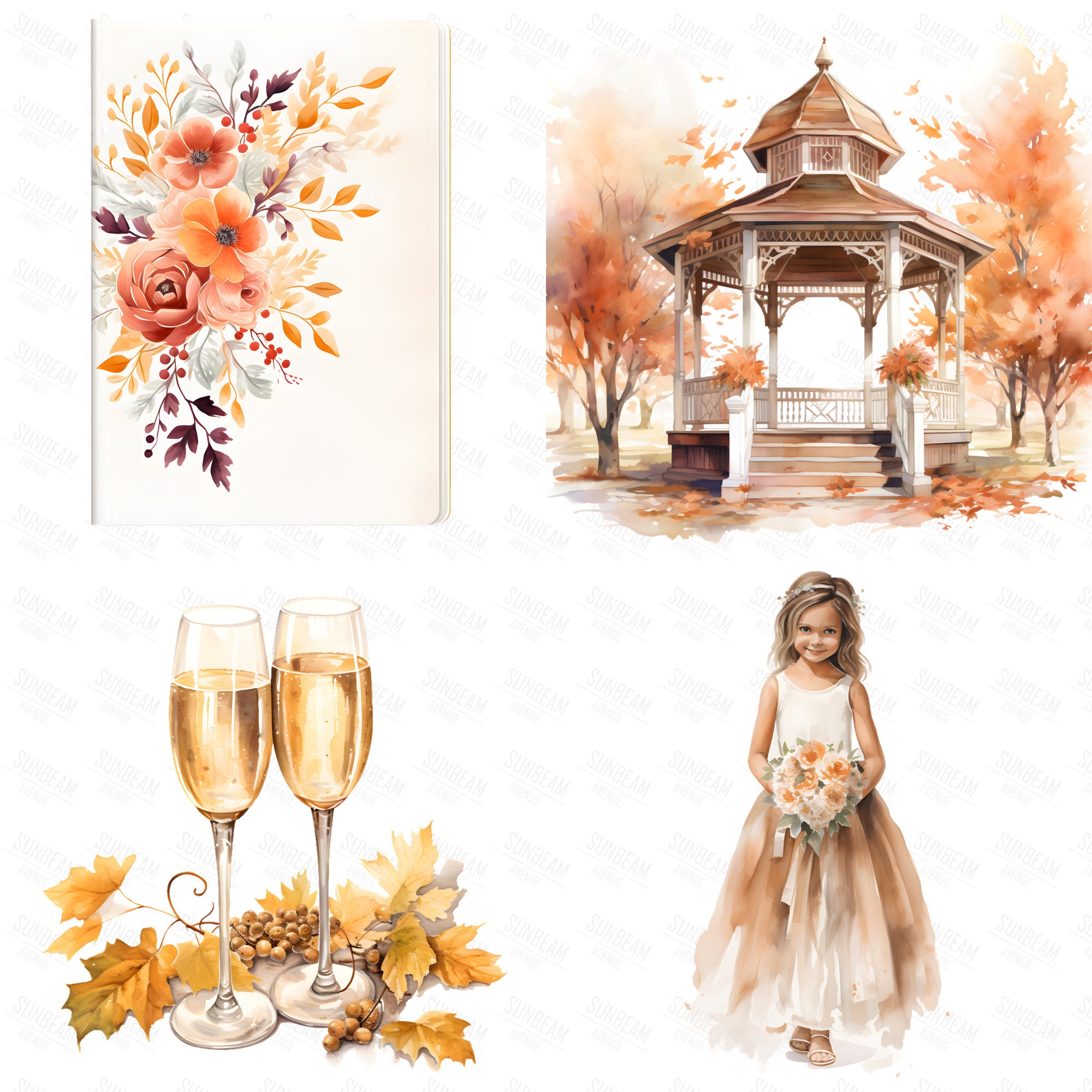 Set of 63 Fall Wedding Clipart Bundle Watercolor Transparent - Etsy