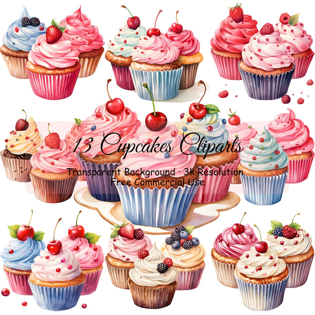 13 Cupcakes Clipart Bundle, Transparent PNG, Fruit Clipart,digital ...