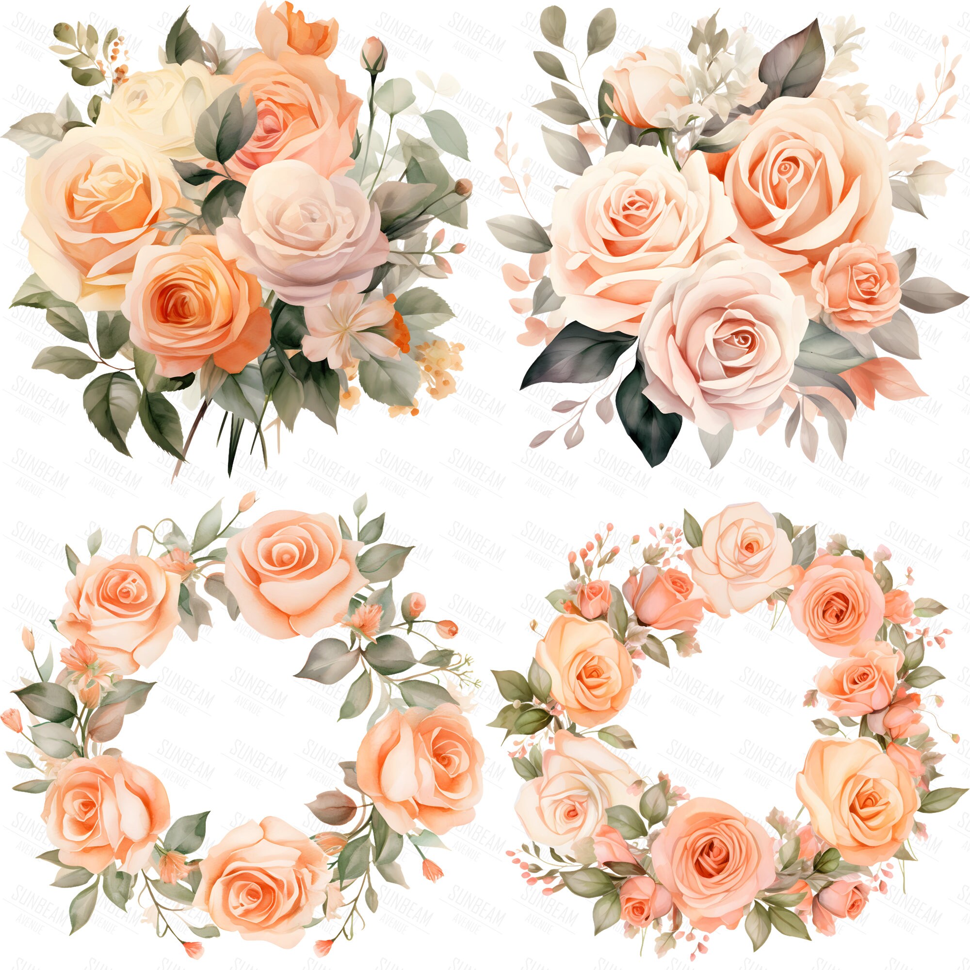 27 Blush and Peach Rose Clipart Bundle, Transparent PNG, Flower ...