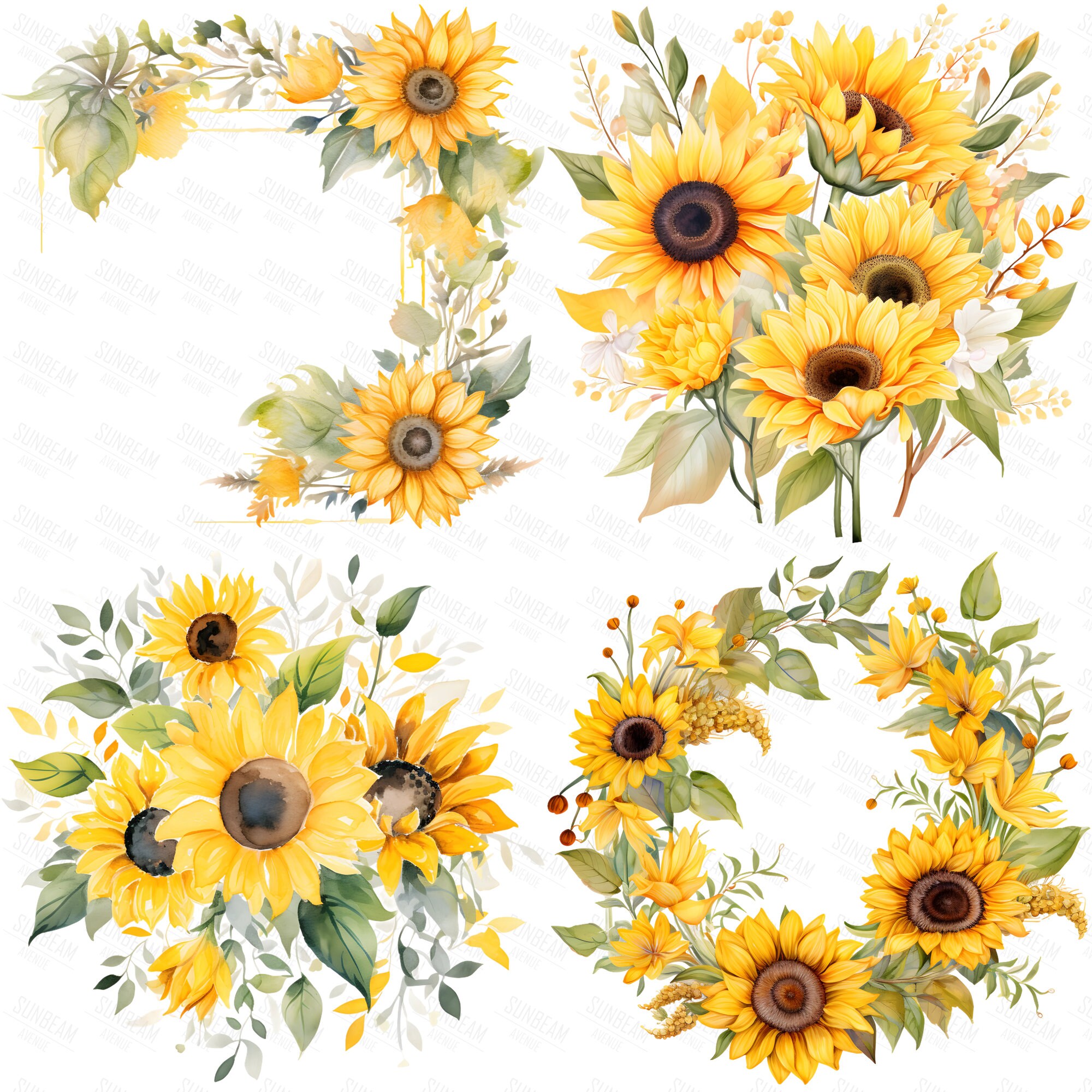 34 Sunflower Clipart Bundle, Transparent PNG, Flower Bouquets, Flower ...
