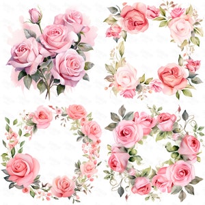 24 Pink Roses Flowers Clipart Bundle, Transparent PNG, Flower Bouquets ...