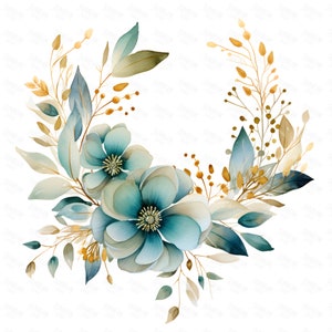 39 Teal and Gold Flowers Clipart Bundle, Transparent PNG, Flower ...