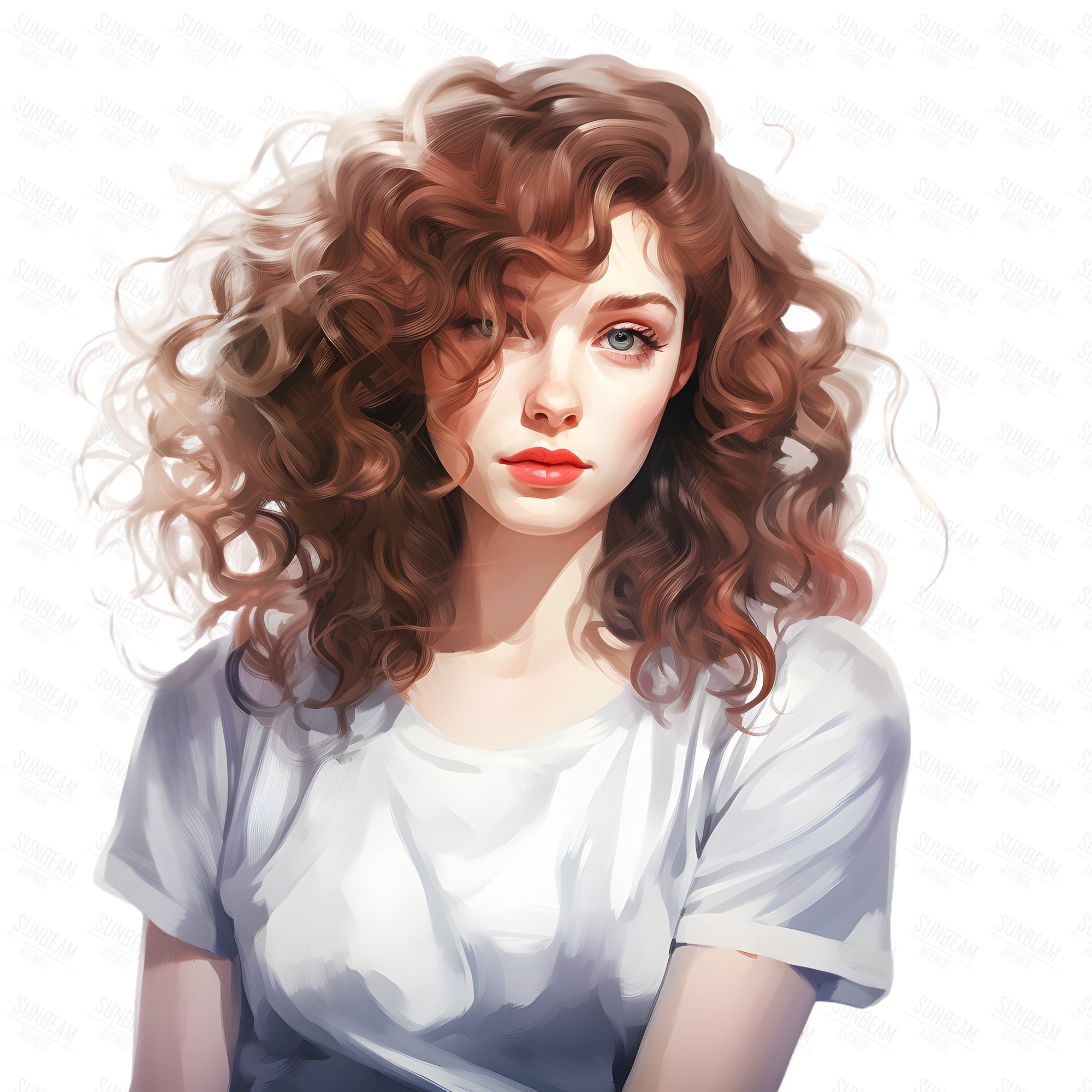 22 Curly Hair Girl Watercolor Bundle, Transparent PNG, Digital Download ...