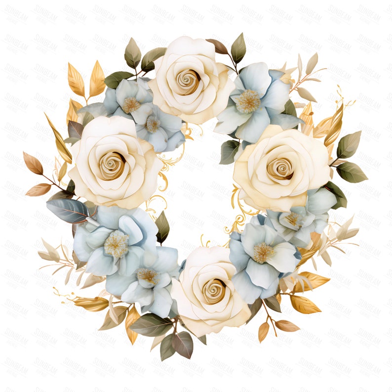 31 White and Gold Rose Clipart Bundle, Transparent PNG, Flower Bouquets ...