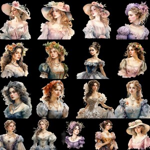 Set of 17 Renaissance Lady Vintage Watercolor Clipart Bundle ...