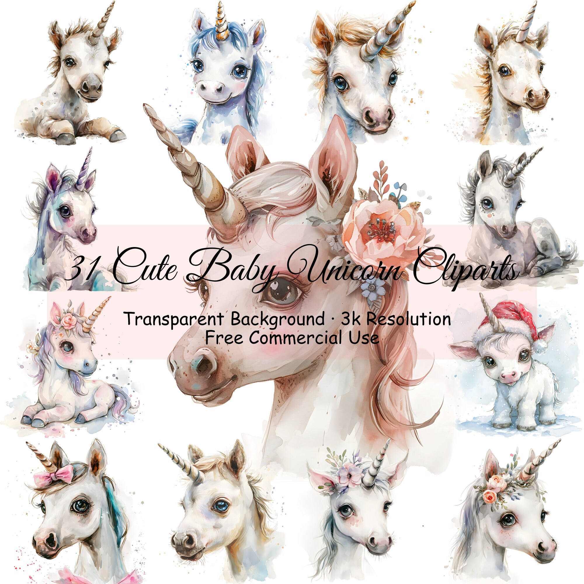 31 Cute Baby Unicorn Clipart Bundle, Transparent PNG, Cute Baby Animal ...