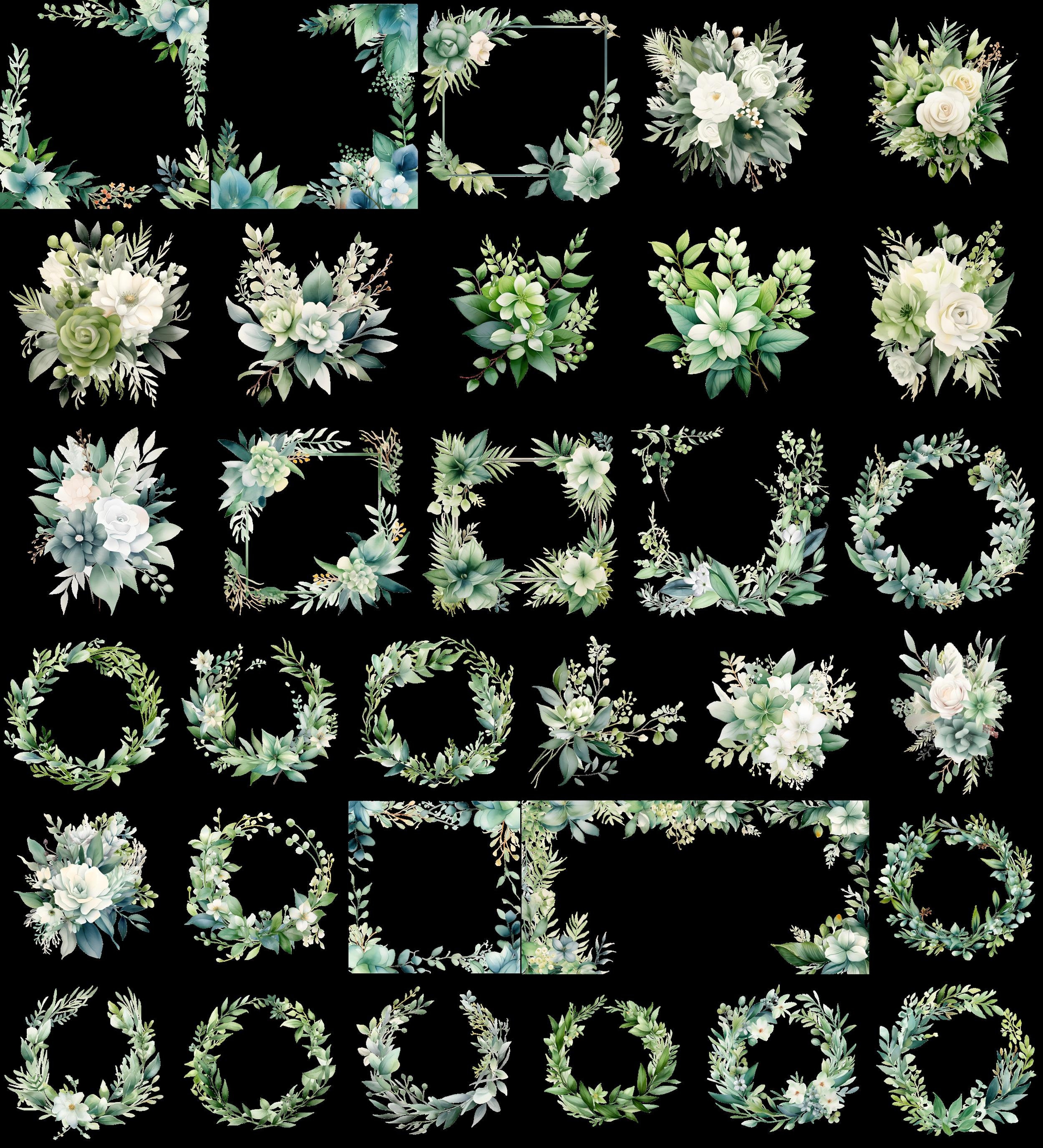33 Green Leaf Clipart Bundle, Transparent PNG, Flower Bouquets, Flower ...