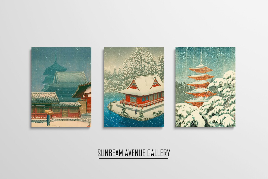Set of 3 Vintage Japanese Temple Printable Art | Shrine Painting ...