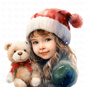 Set of 20 Christmas Little Girls Watercolor Clipart Bundle, Transparent ...