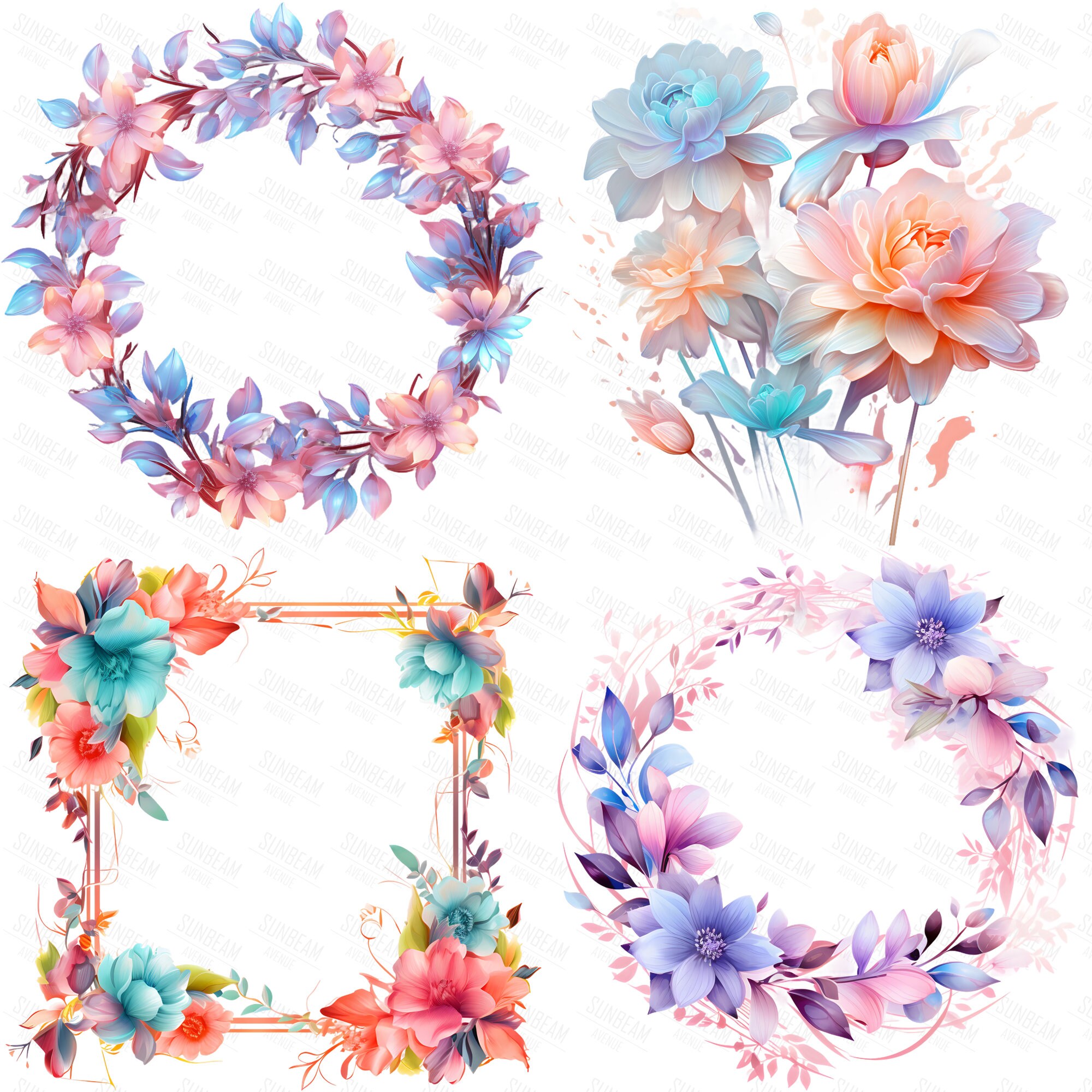 30 Neon Flowers Clipart Bundle, Transparent PNG, Flower Bouquets ...