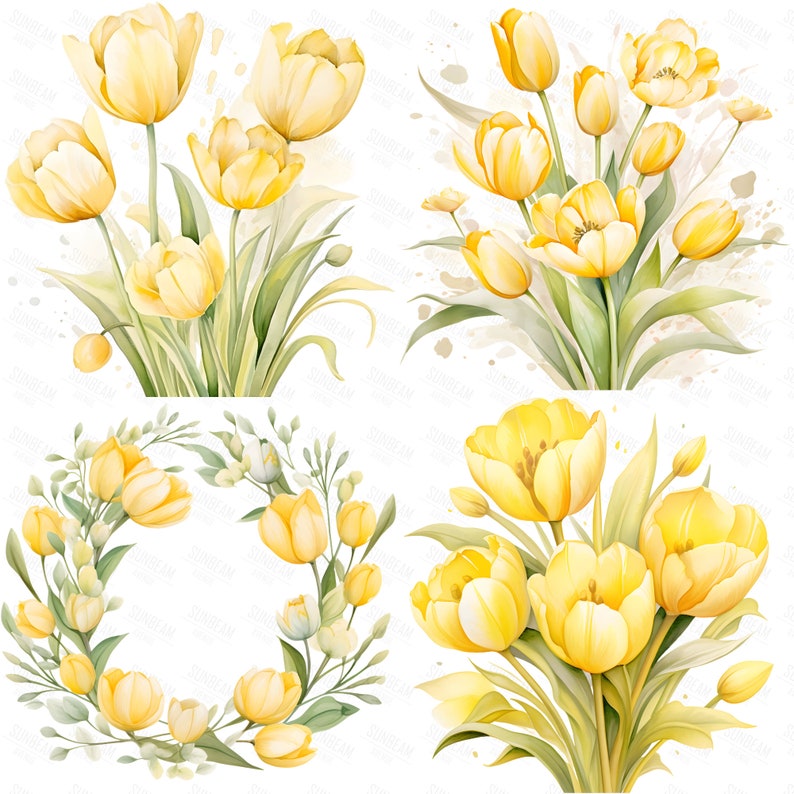 28 Yellow Tulips Flowers Clipart Bundle, Transparent PNG, Flower ...