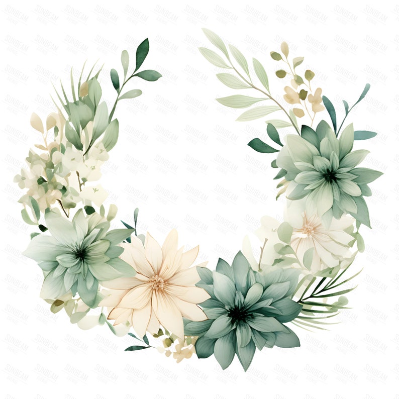 28 Sage Green and Ivory Flowers Clipart Bundle, Transparent PNG, Flower ...