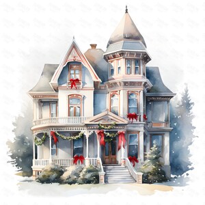 Set of 19 Christmas House Watercolor Clipart Bundle, Transparent PNG ...
