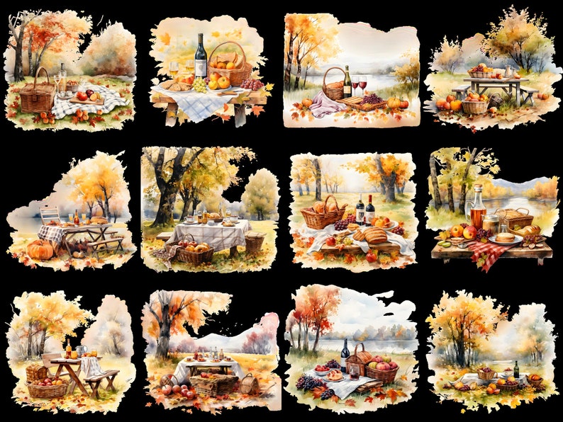 12 Autumn Picnic Clipart Bundle, Transparent PNG, Fruit Clipart,digital ...