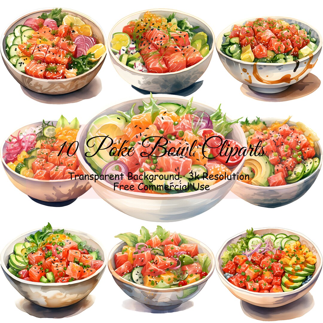 10 Poke Bowl Clipart Bundle, Transparent PNG, Fruit Clipart,digital ...