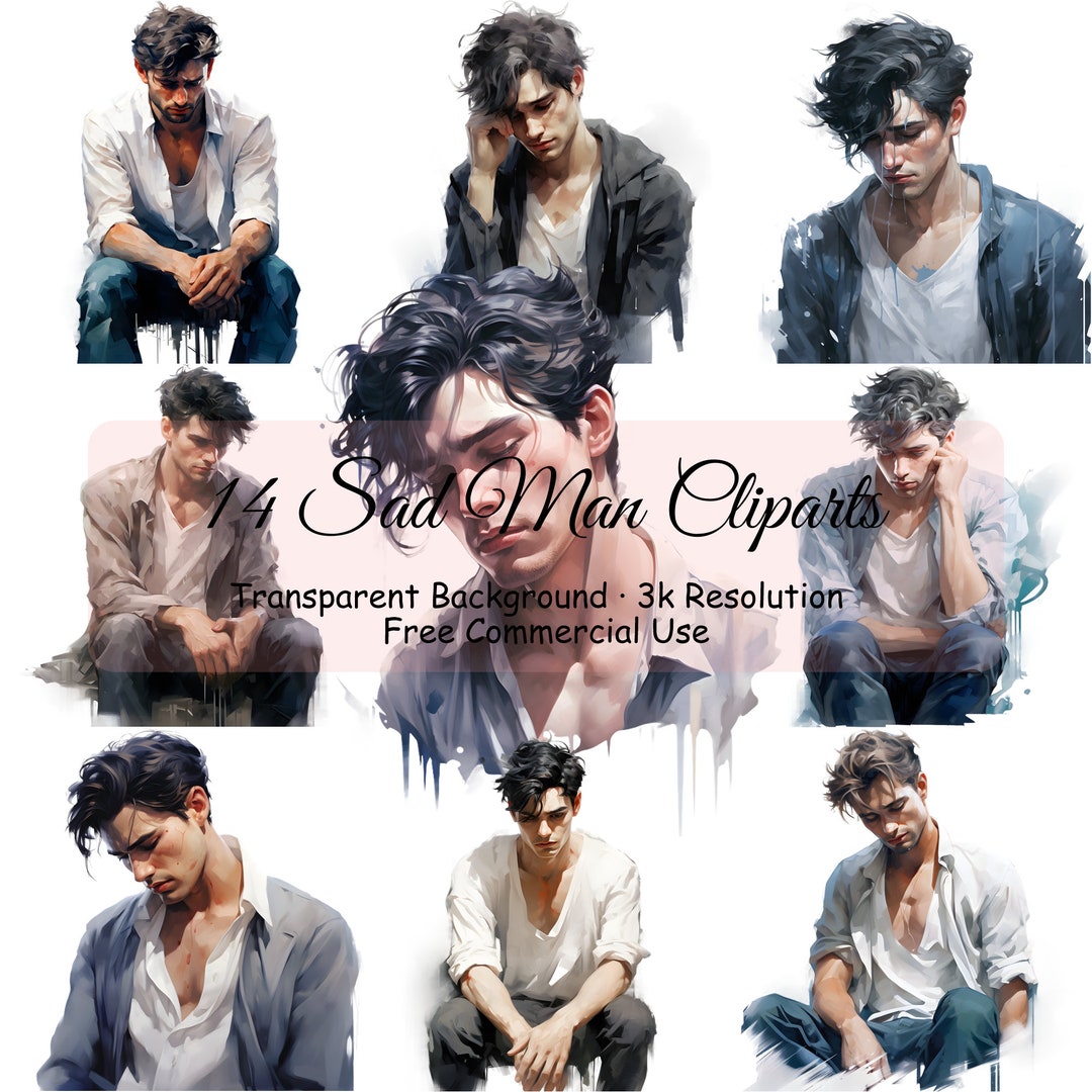 14 Sad Man Watercolor Bundle, Transparent PNG, Digital Download, Junk ...
