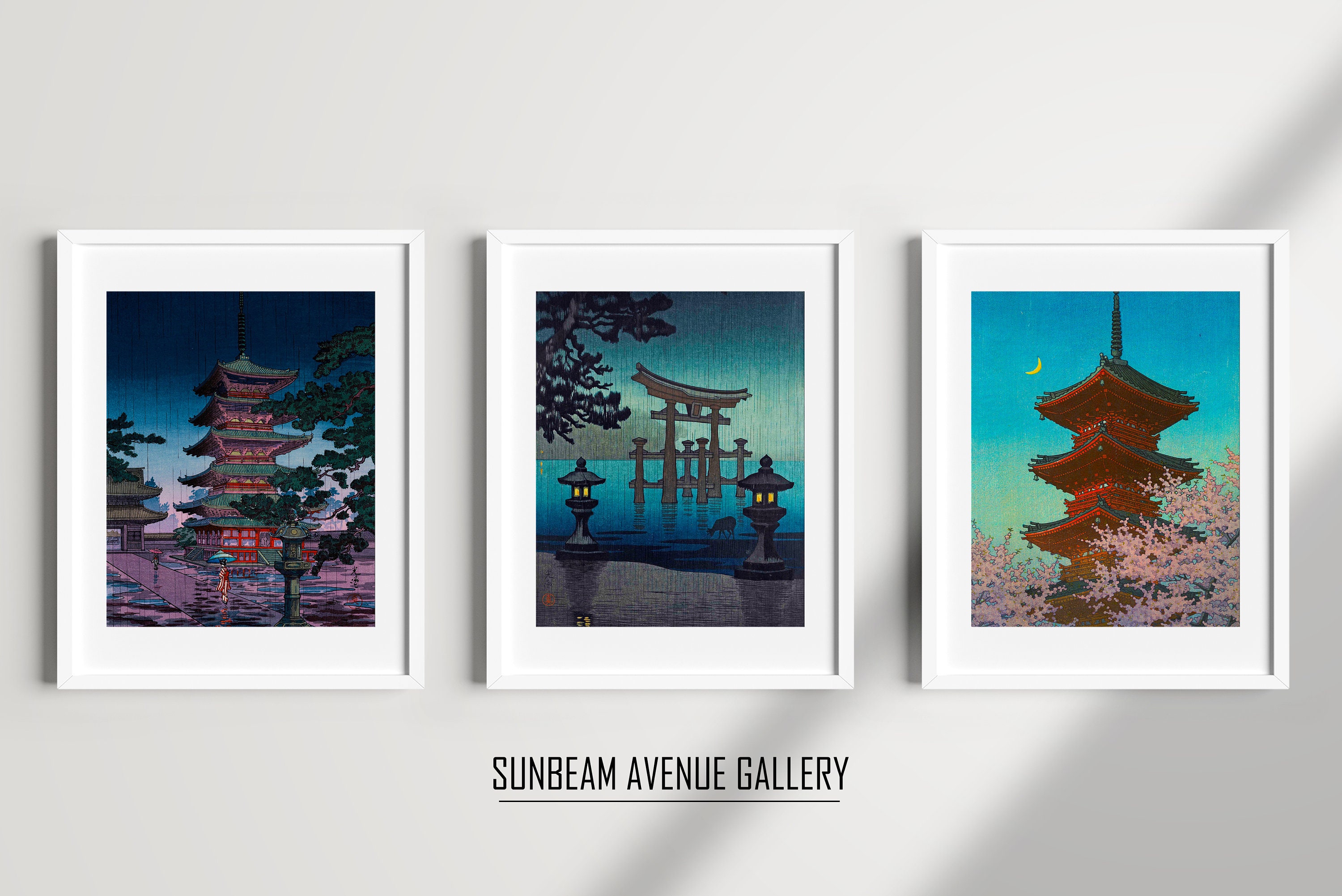 Set of 3 Vintage Japanese Temple Printable Art Shrine Painting Ukiyo,e ...