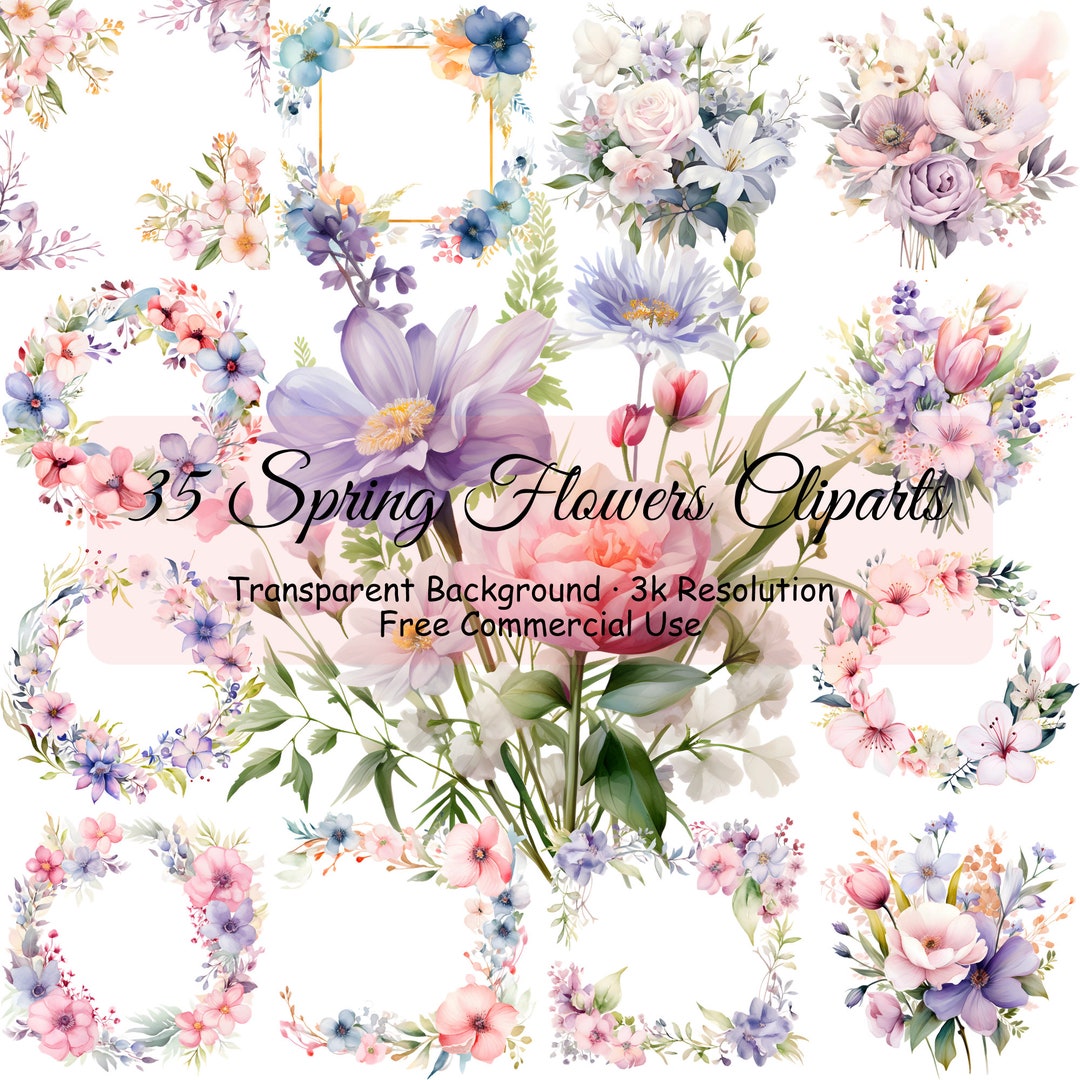 35 Spring Flowers Clipart Bundle, Transparent PNG, Flower Bouquets ...