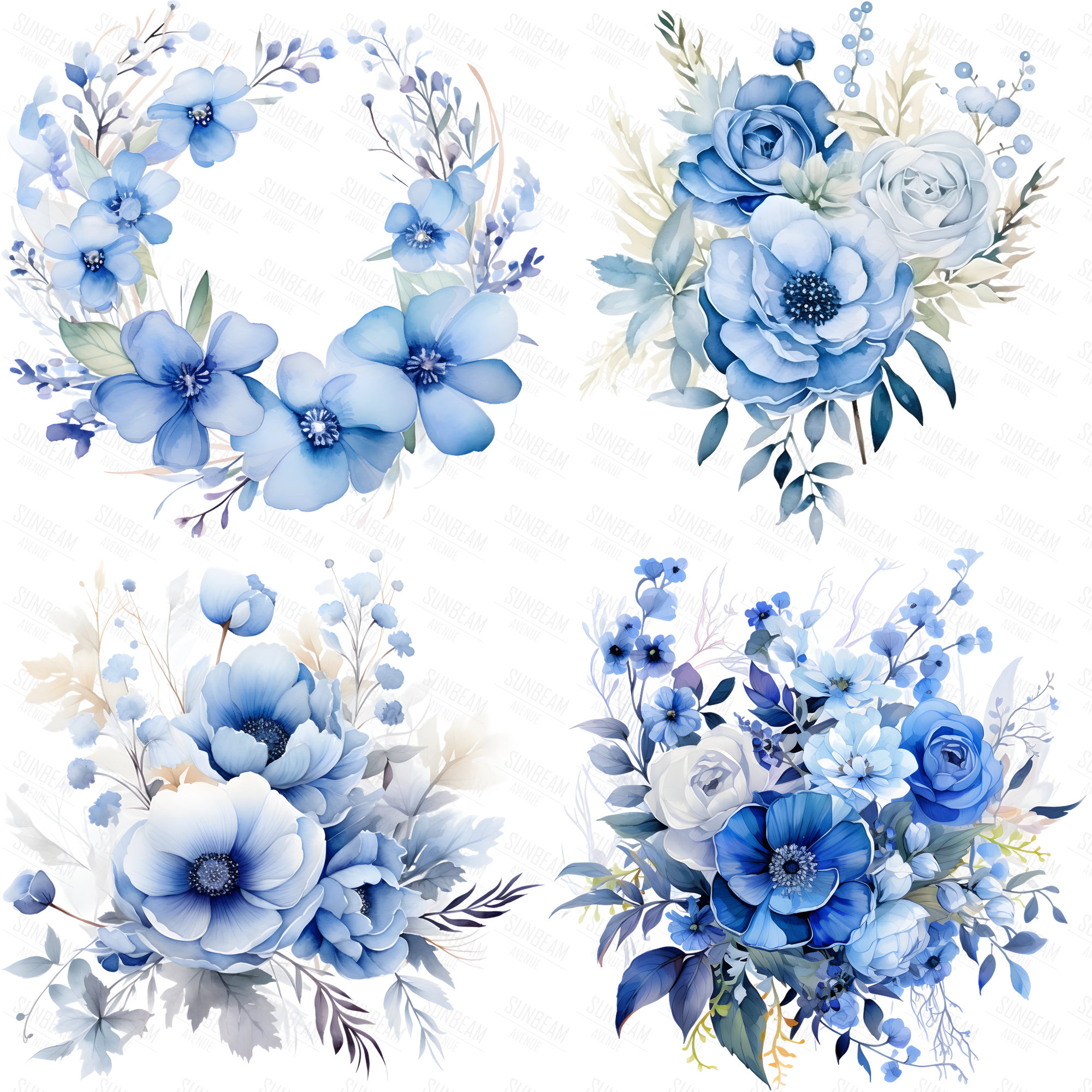 40 Blue Flowers Clipart Bundle Transparent PNG Flower - Etsy