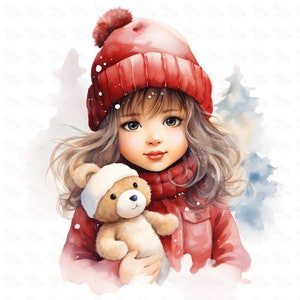 Set of 20 Christmas Little Girls Watercolor Clipart Bundle, Transparent ...