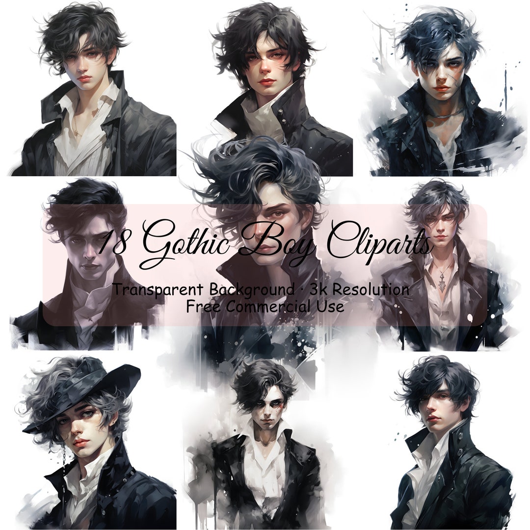 Set of 18 Gothic Boys Watercolor Clipart Bundle, Transparent PNG ...