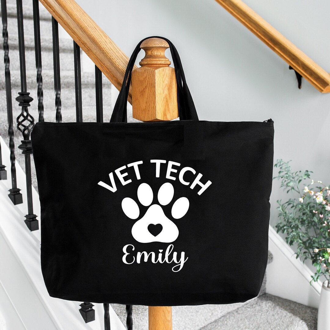 Custom Vet Tech Tote Bag, Veterinarian Zippered Large Bag, Cute Vet ...