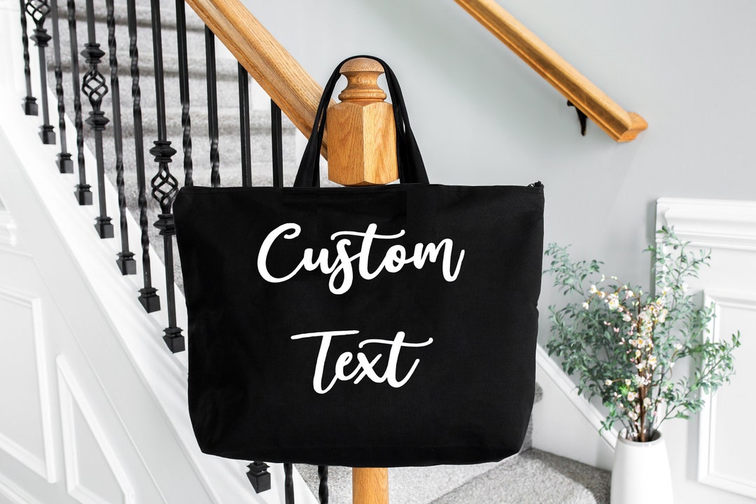 Custom Text Large Bag, Custom Design Tote Bag, Custom Zippered Bag ...