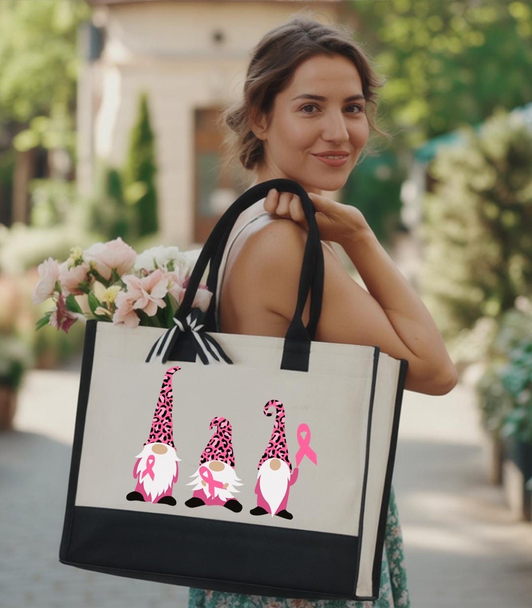 Breast Cancer Tote Bag, Gnomes Breast Cancer Bag, Breast Cancer ...