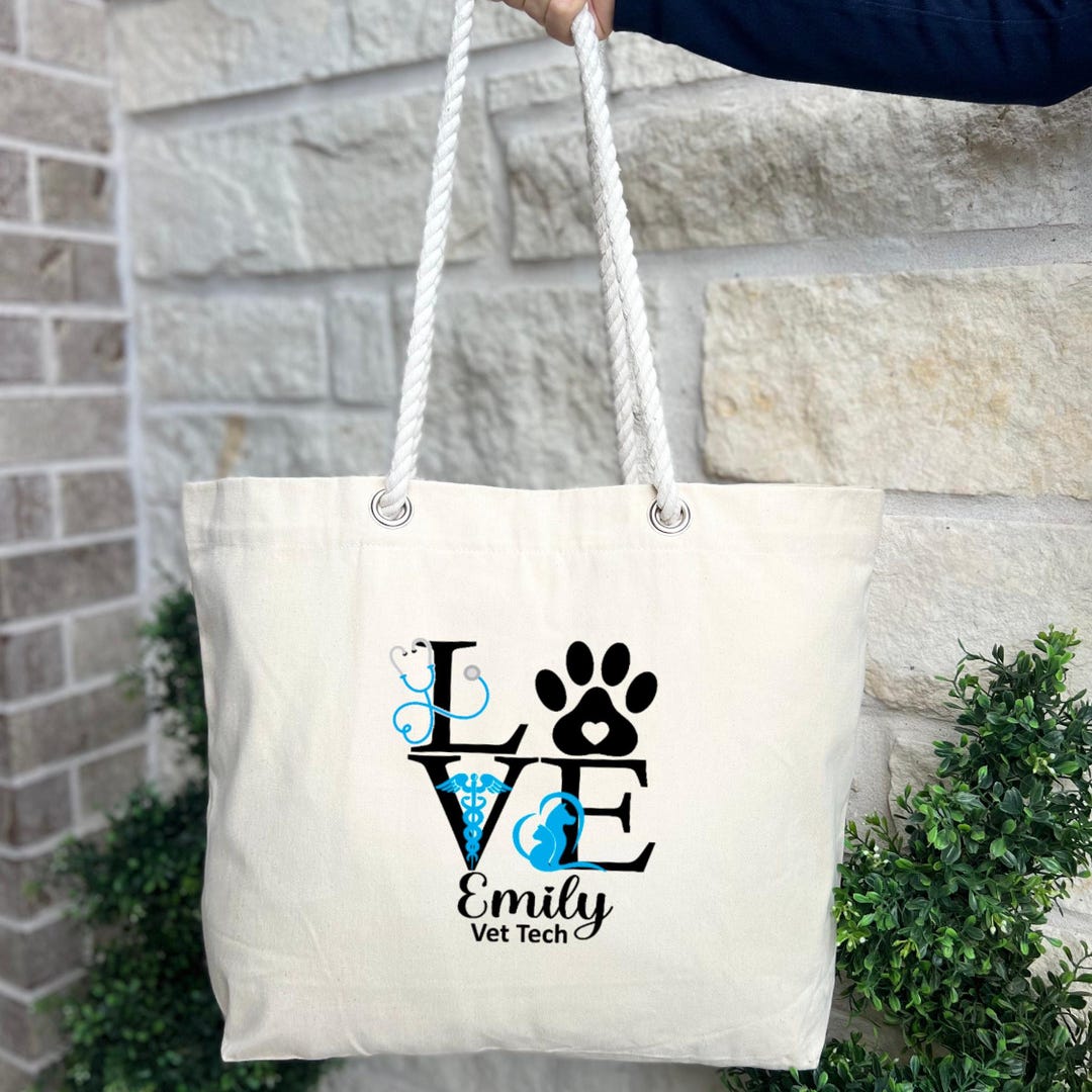 Personalized Vet Tech Tote Bag, Gift for Veterinarian, Love ...