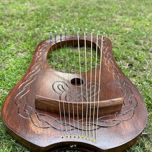 Celtic Engraved Lyre Harp 10 Metal Strings Rosewood / Lyra Harp With ...