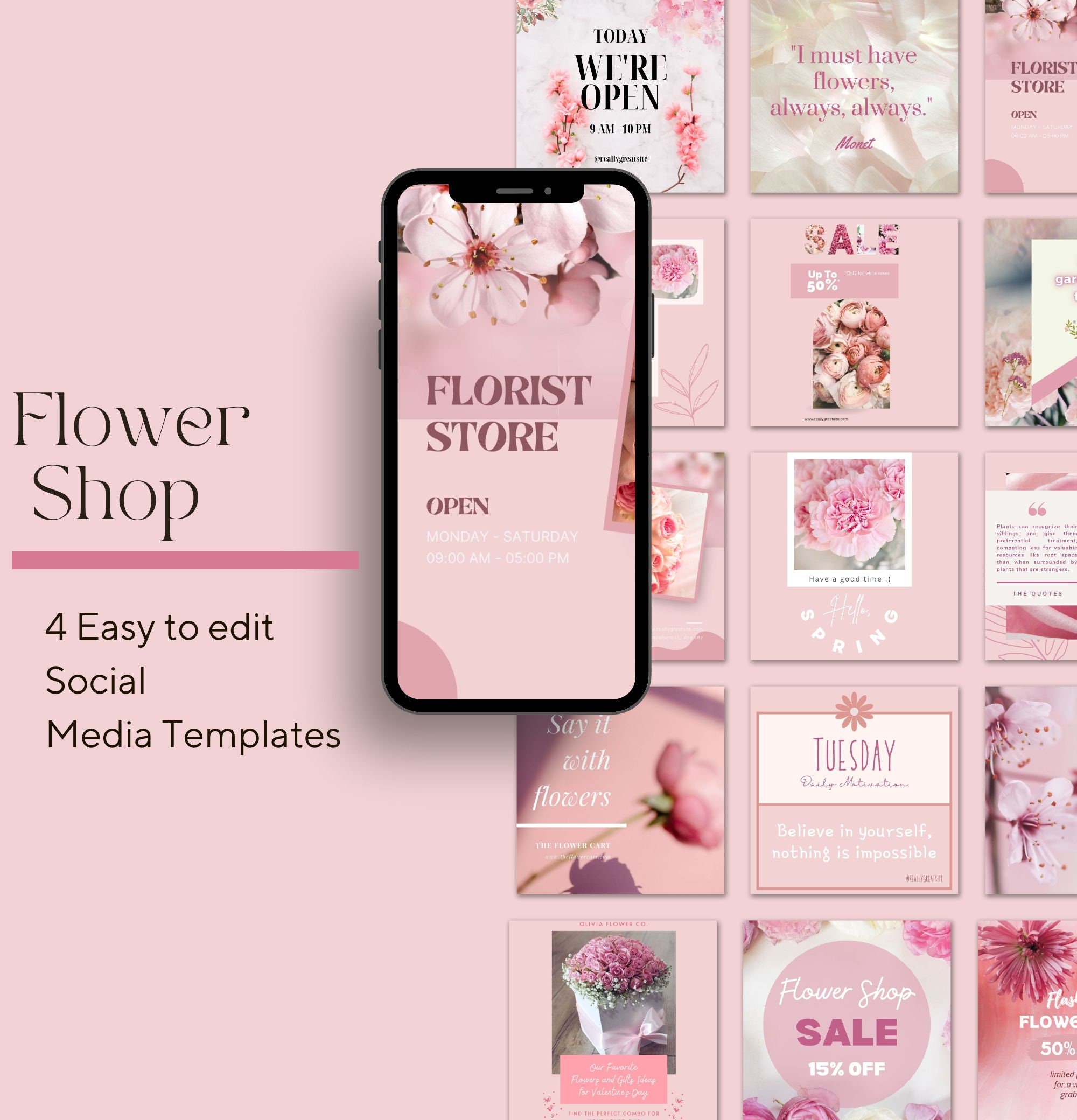 Florist Instagram Story Templates, Florist Social Marketing, Canva ...