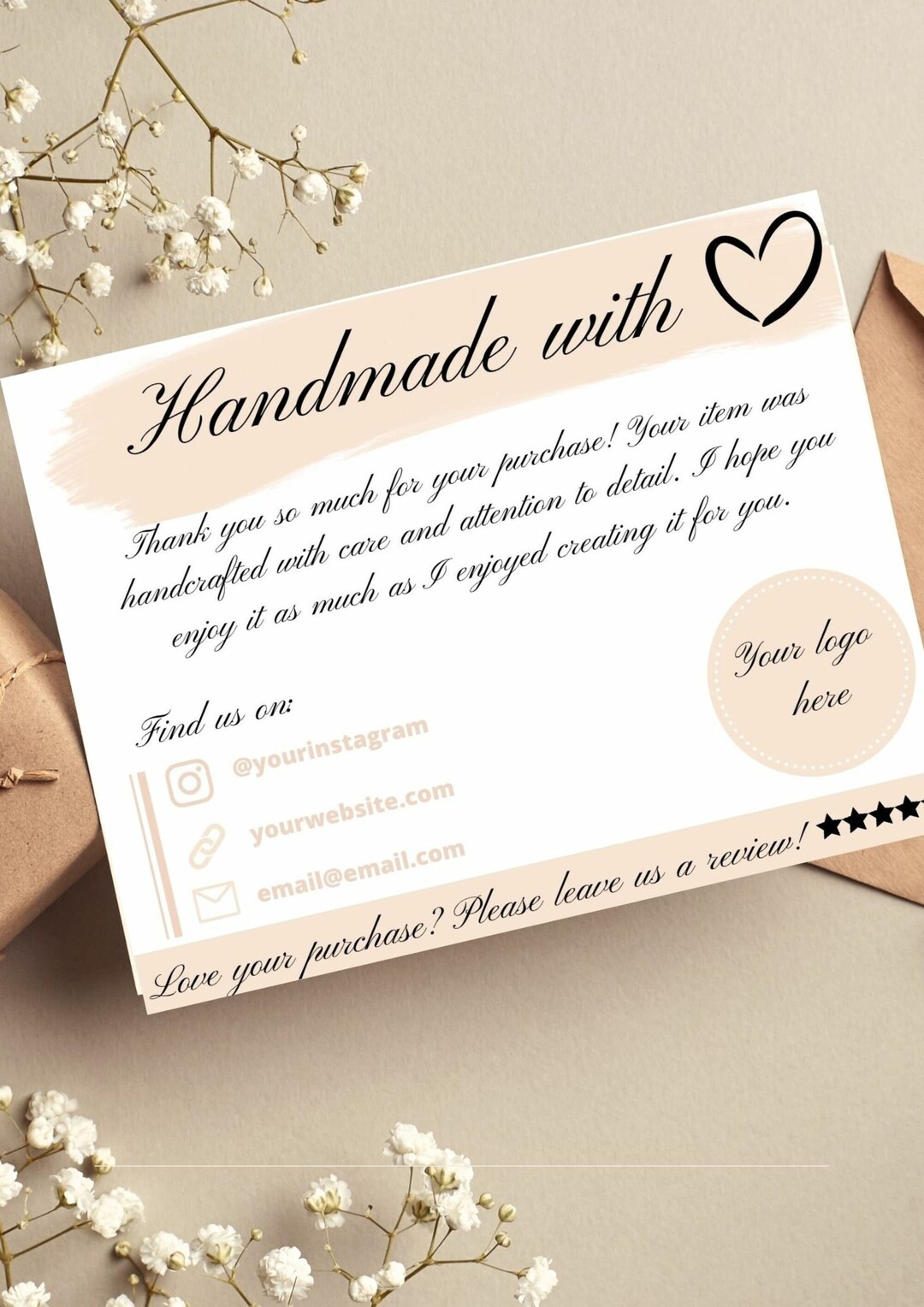 Handmade With Love Card Editable Thank You Business Template, Thank You ...