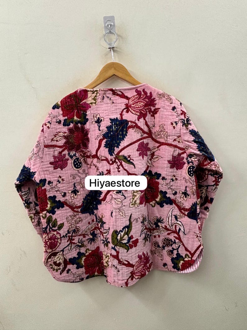 Floral Quilted Jacket – Handmade Cotton Padded Coat, Boho Layering Jacket With Pockets - Etsy