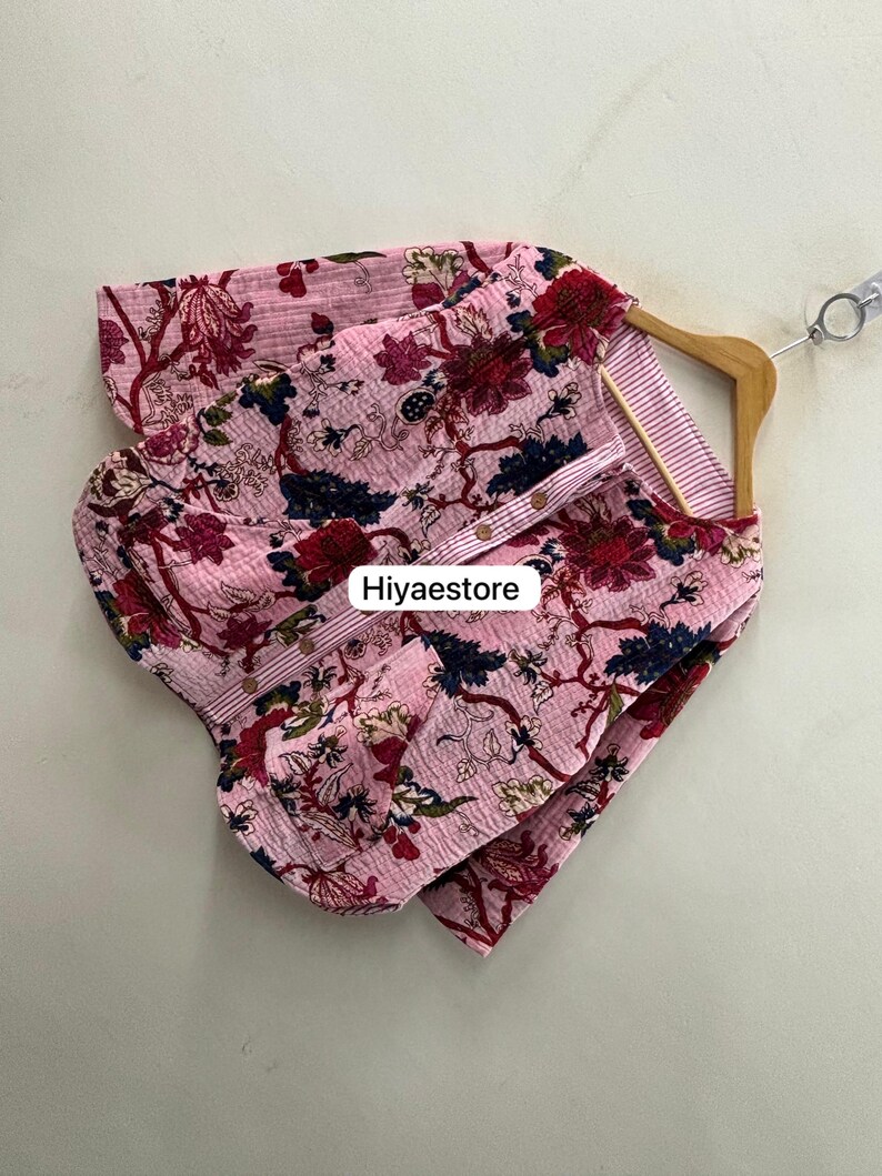 Floral Quilted Jacket – Handmade Cotton Padded Coat, Boho Layering Jacket With Pockets - Etsy