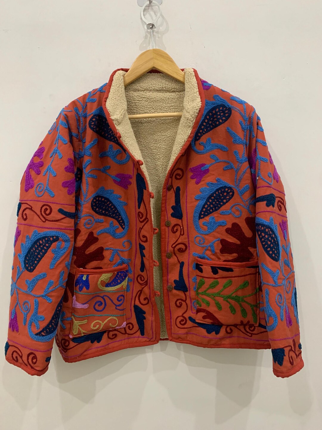 Pink Handmade Duck Fur Faux Full Sleeve Jacket With Fur Inner Suzani ...