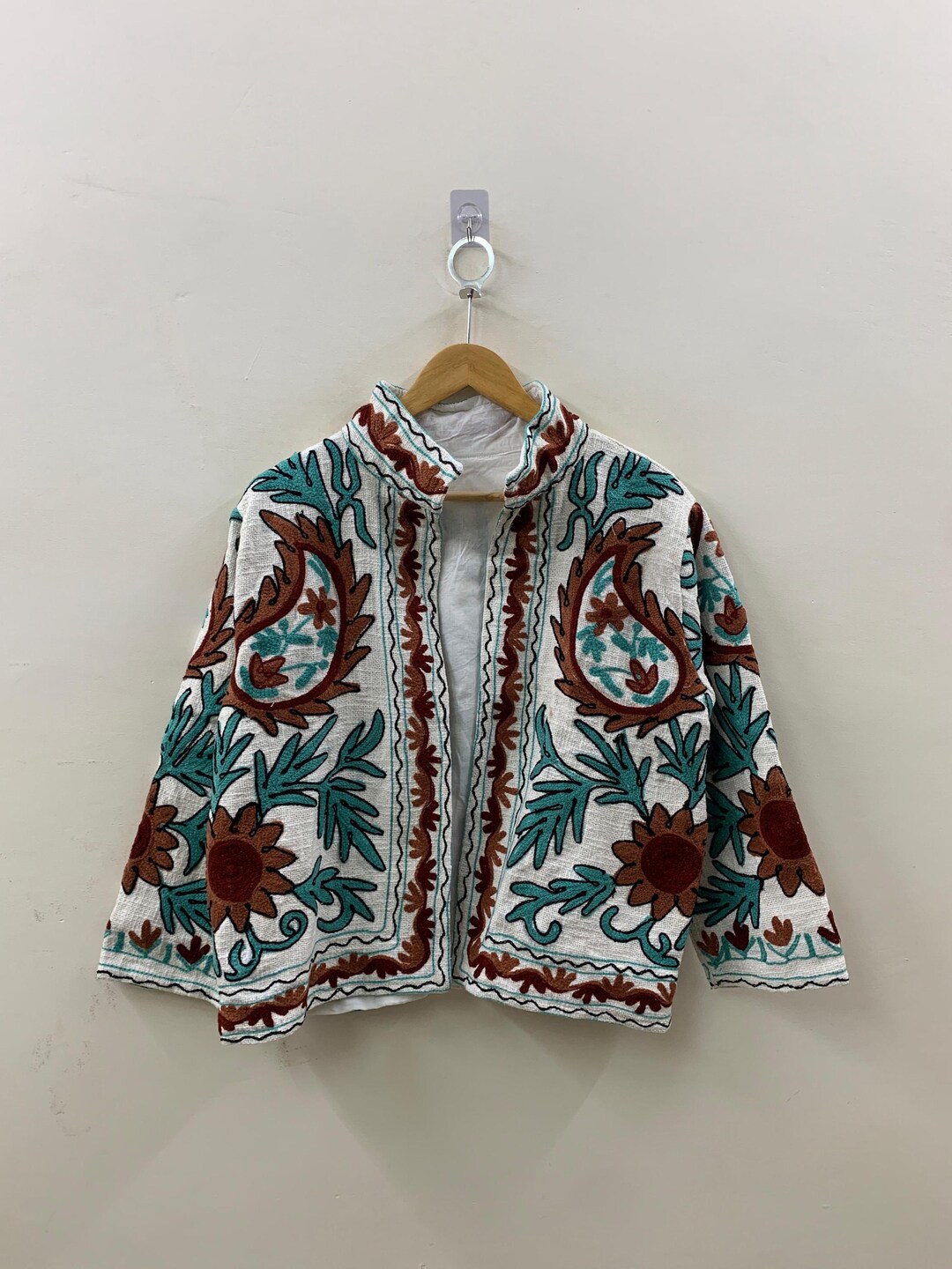 Suzani TNT Short Floral Jacket, Indian Handmade Suzani Embroidery ...