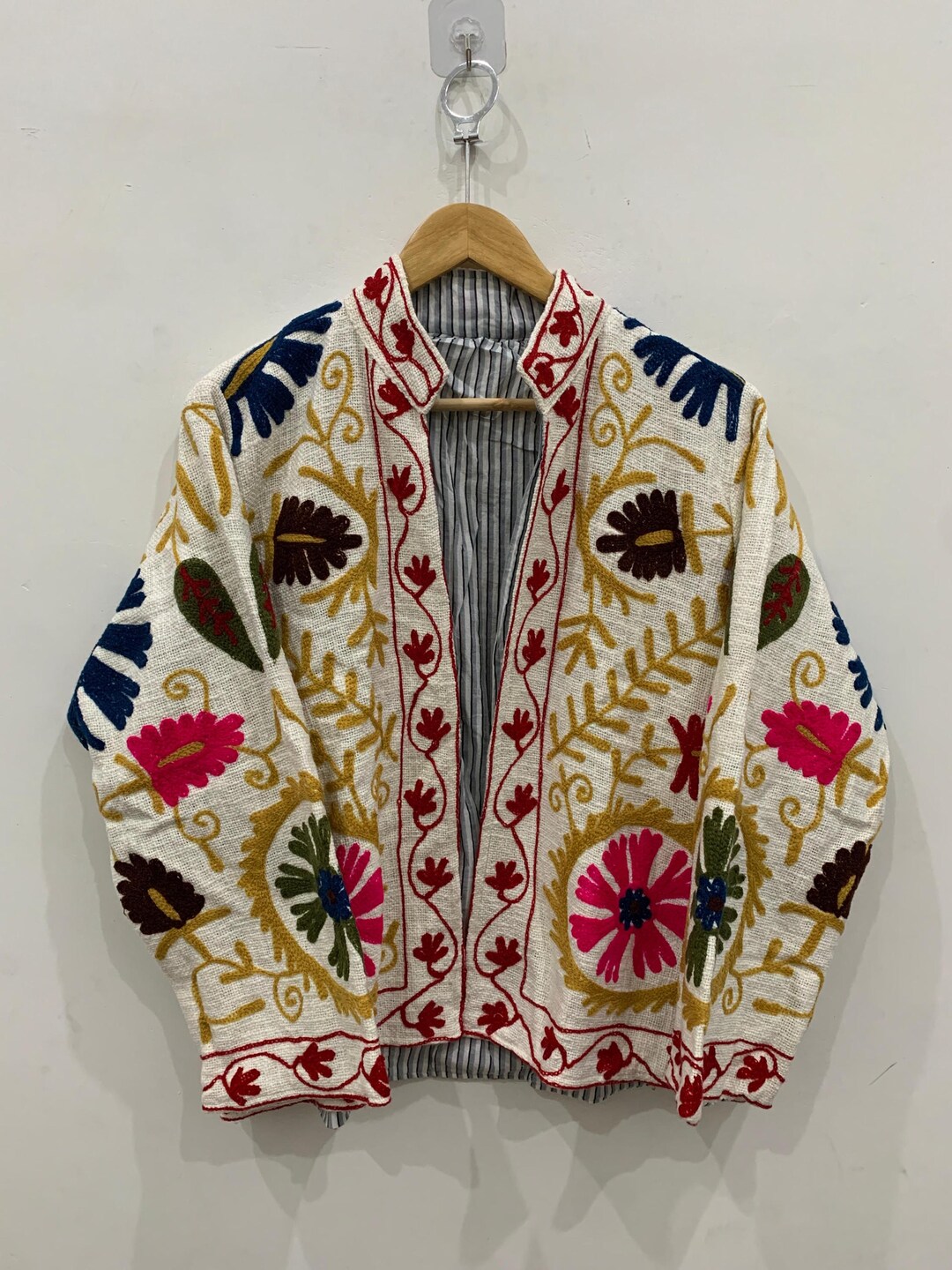 White Cotton TNT Suzani Hand Embroidery Jacket | Winter Jackets ...