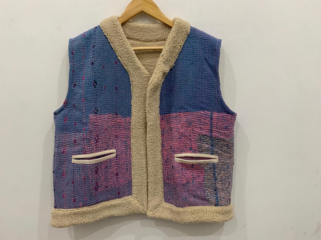 Kantha Handmade Faux Fur Vest Boho Hippie Jacket Fur Trim Gilet ...