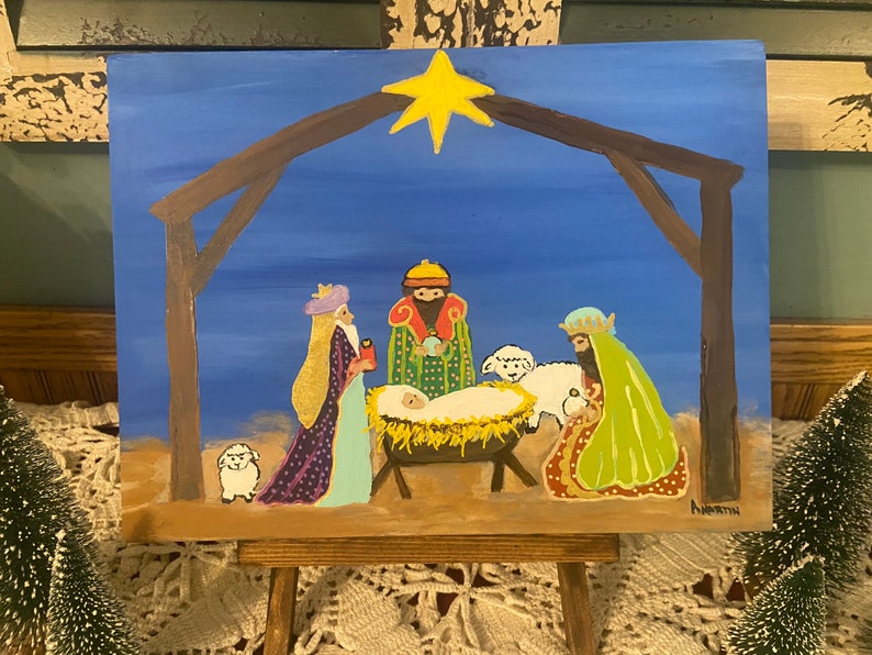 Hand Painted Nativity Scene 9”x12” - Etsy