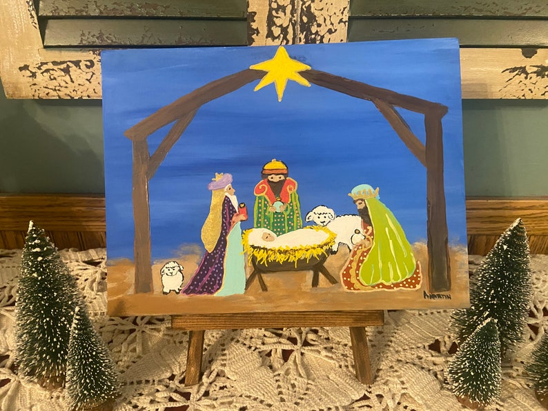 Hand Painted Nativity Scene 9”x12” - Etsy