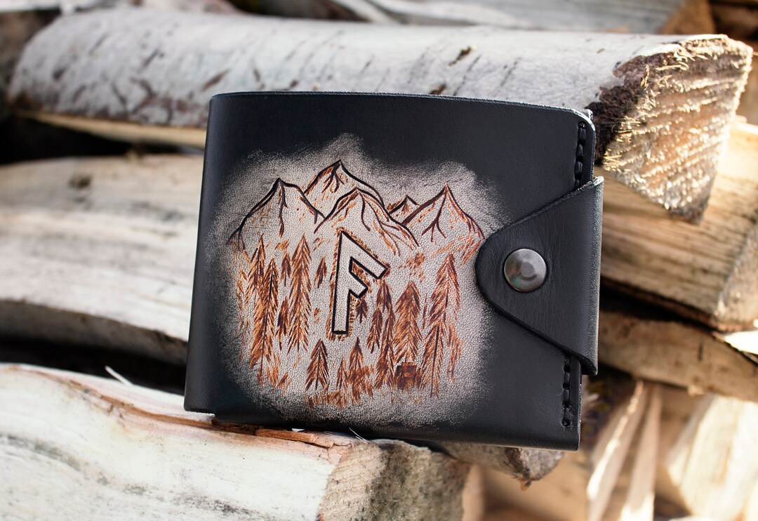 Leather Wallet With a Pattern, for a Gift, Mountains - Etsy