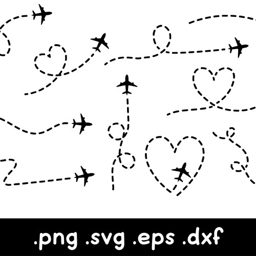 Airplane Heart Svg Dotted Line Svg Airplane Svg Travel Svg - Etsy