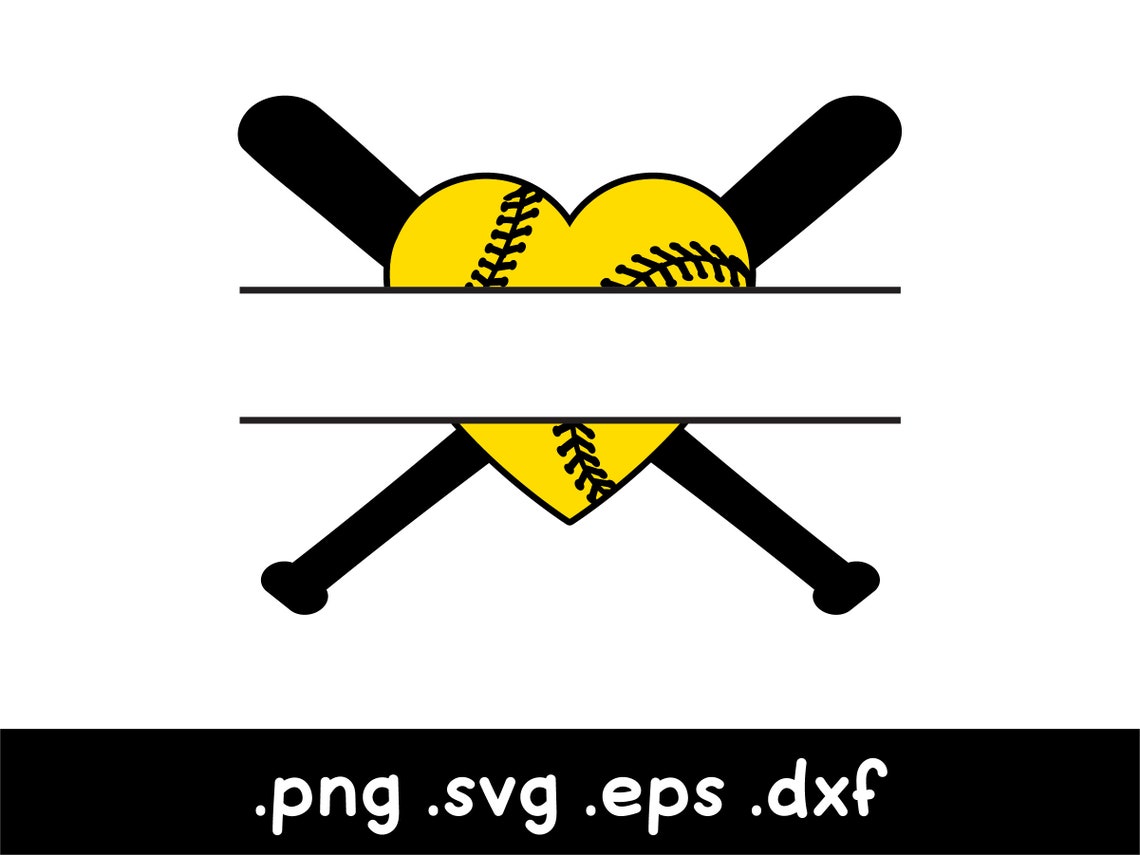 Split Softball Svg, Softball Heart Svg, Softball Clipart, Love Softball ...
