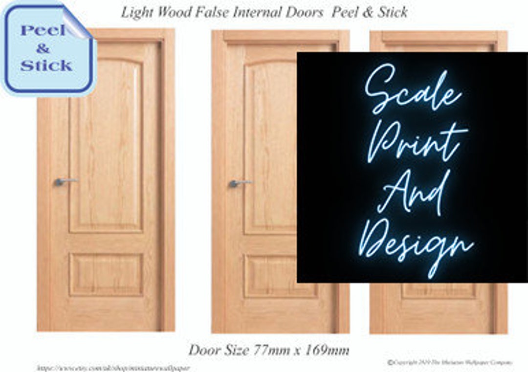 Light Wood Internal False Doors Dollhouse Miniature Vinyl Door Sticker ...