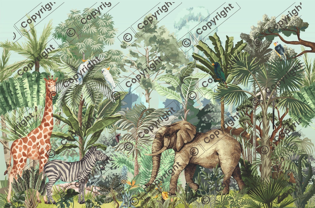Tropical Jungle Mural Dollhouse Miniature Wallpaper - All Scales ...